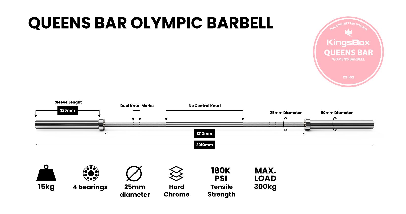 Queens Bar | Olympic barbell for woman made of steel | KingsBox